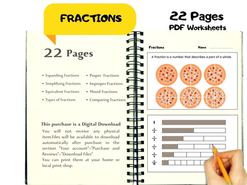 Fractions Printable Worksheet Digital PDF File - Etsy