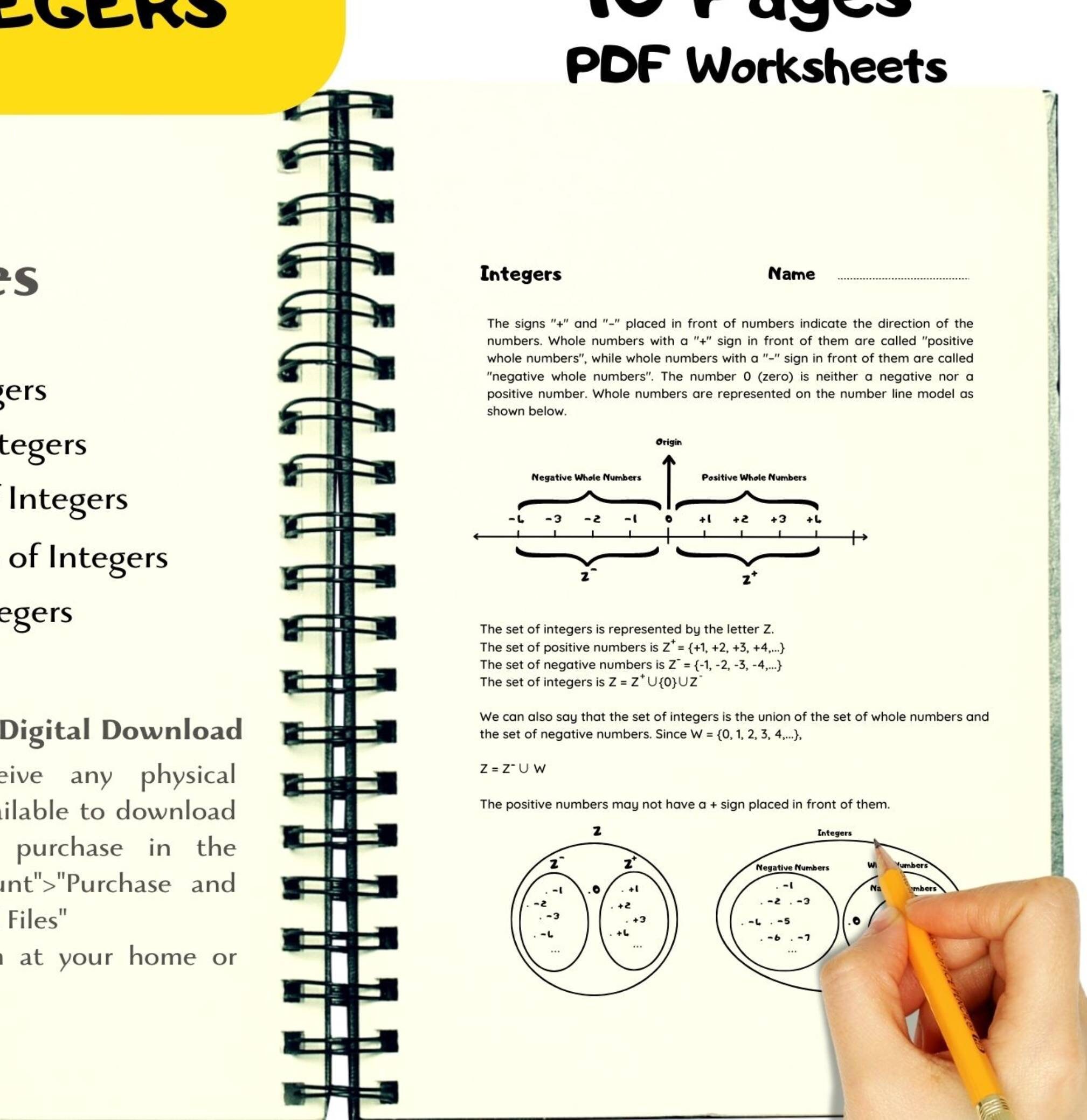 Printable Integer Worksheets - Etsy
