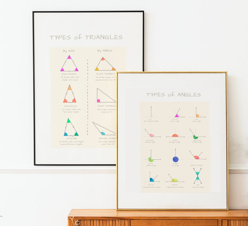 Set of 2 Angles and Triangles Printable PDF Math Posters, Classroom ...