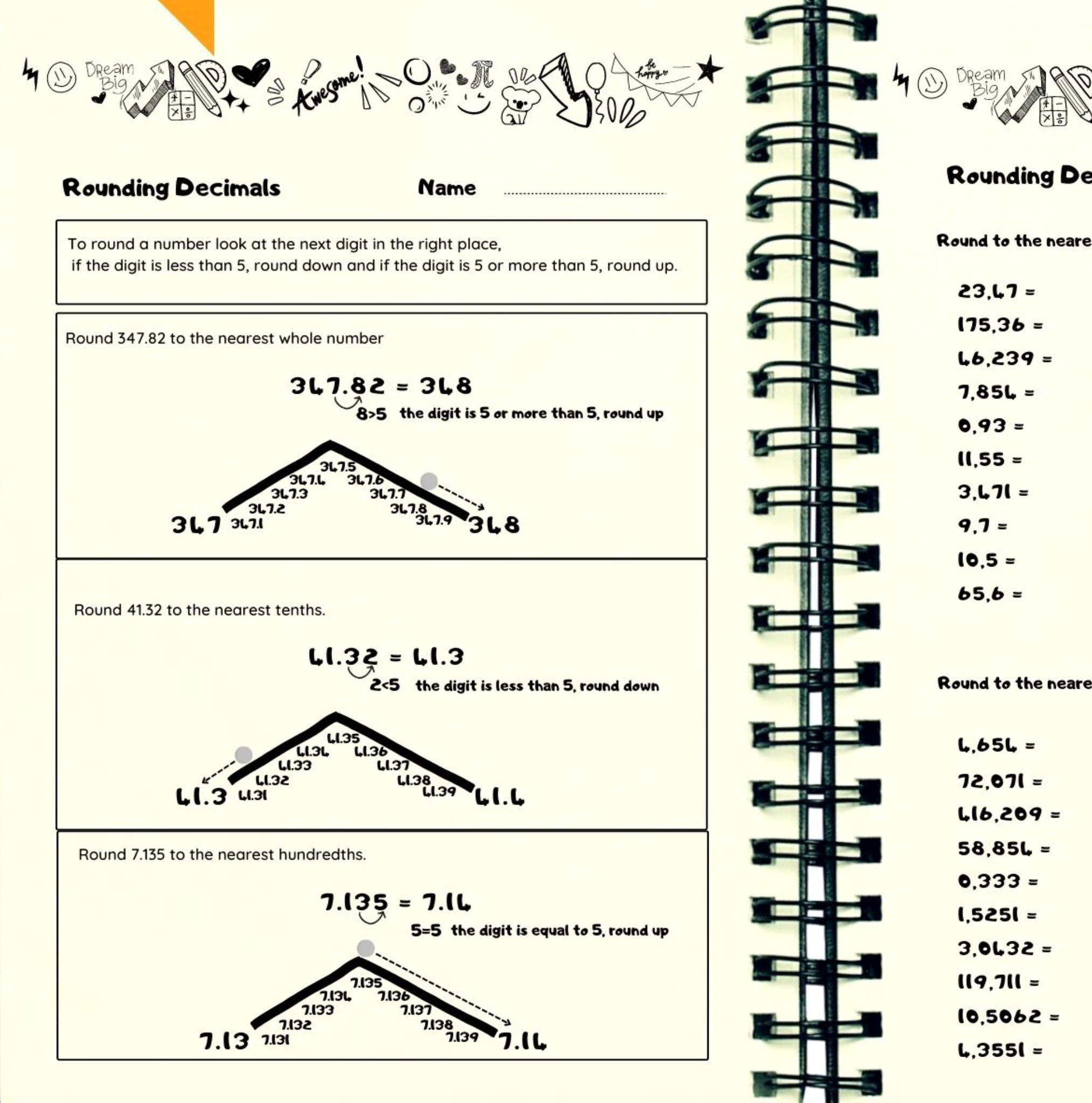 Printable PDF Decimals Worksheets - Etsy