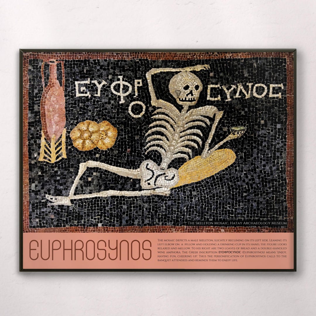 Cheerful Skeleton Ancient Mosaic Printable, Enjoy Your Life Archaeology ...