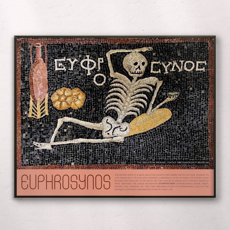 Cheerful Skeleton Ancient Mosaic Printable, Enjoy Your Life Archaeology ...