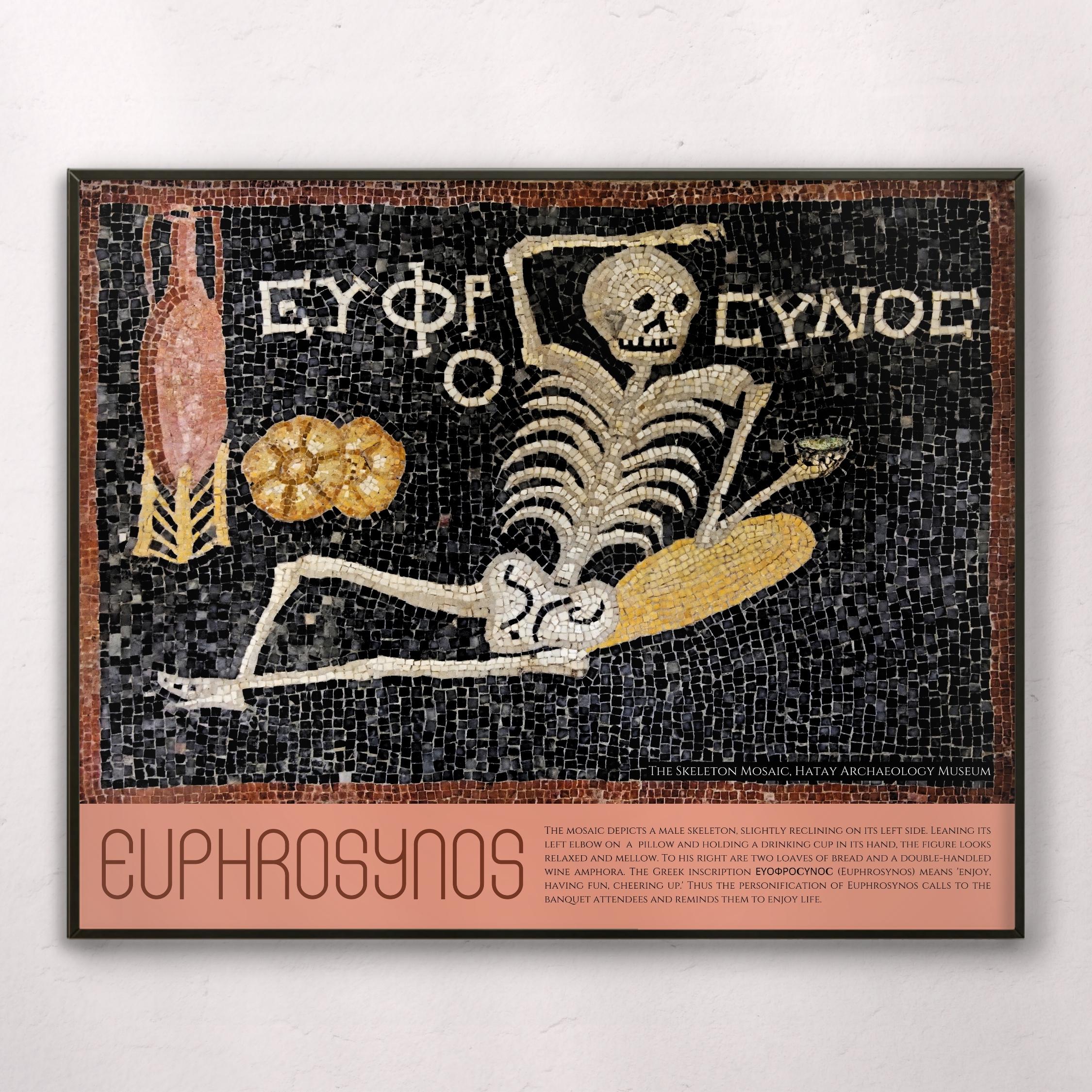 Cheerful Skeleton Ancient Mosaic Printable, Enjoy Your Life Archaeology ...