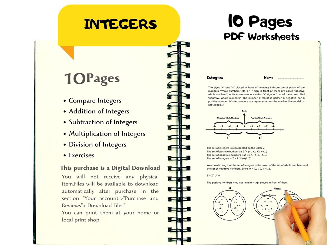 Printable Integer Worksheets - Etsy