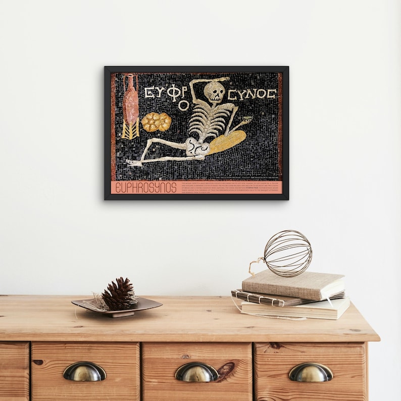 Cheerful Skeleton Ancient Mosaic Printable, Enjoy Your Life Archaeology ...