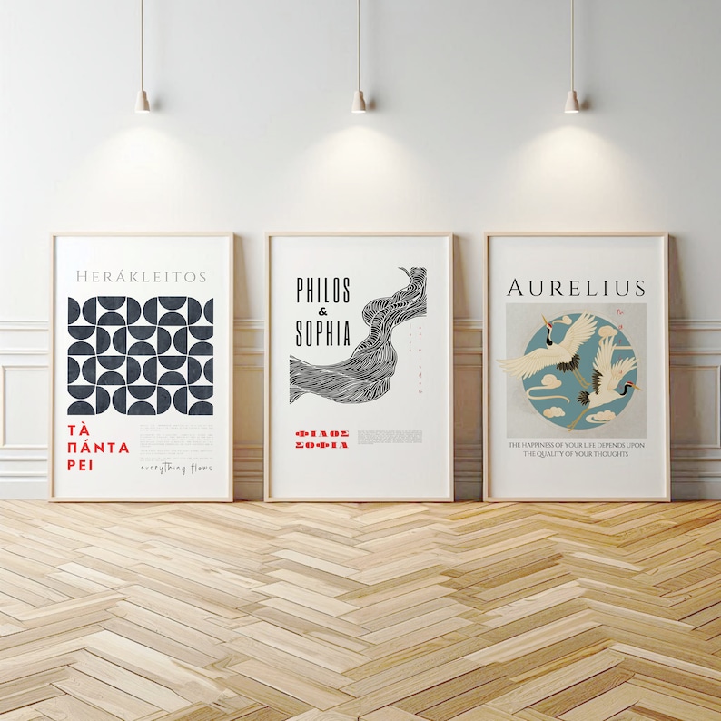 Set of 3 Ancient Wisdom Modern Art Prints, Inspirational Stoic ...