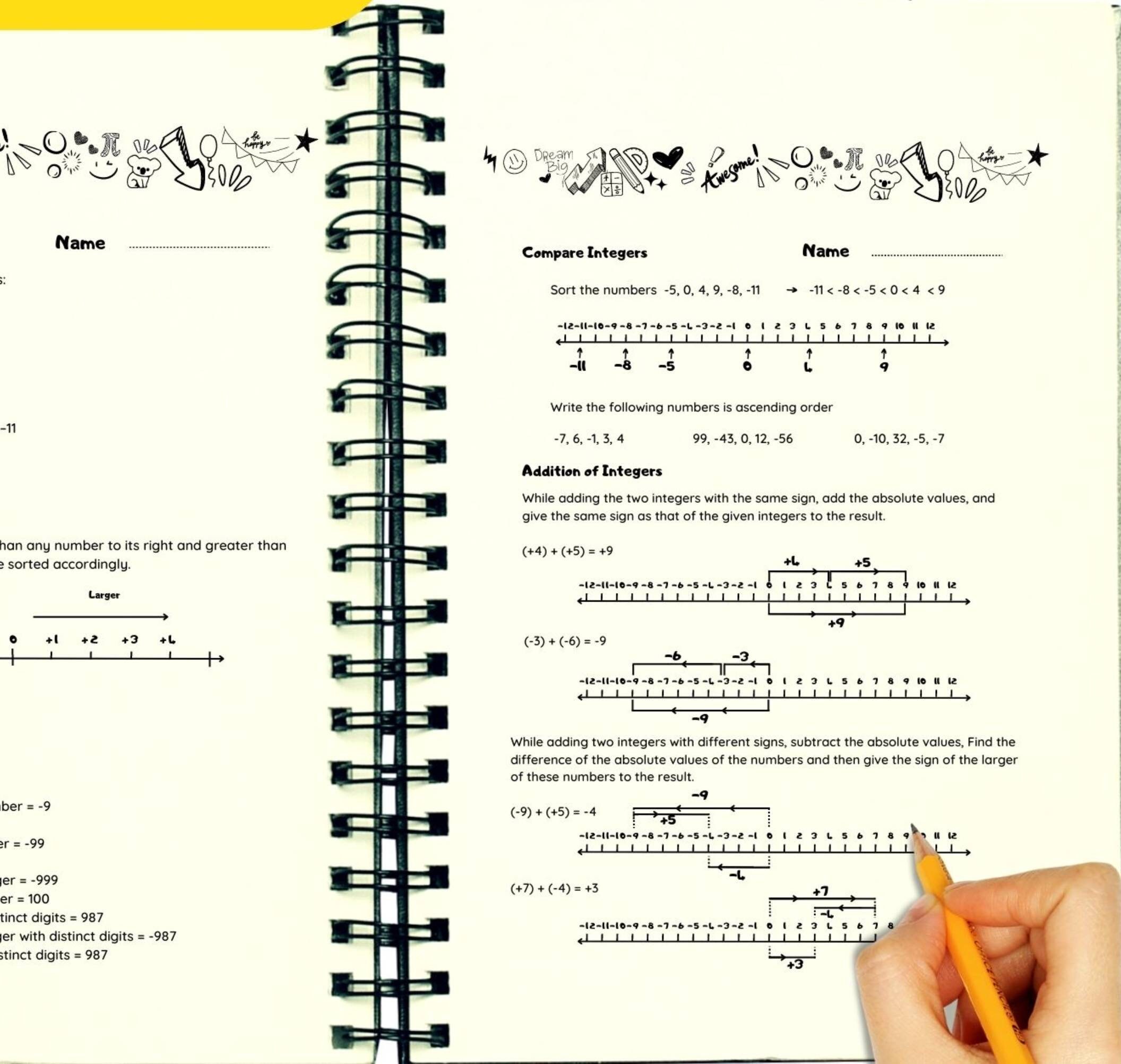 Printable Integer Worksheets - Etsy