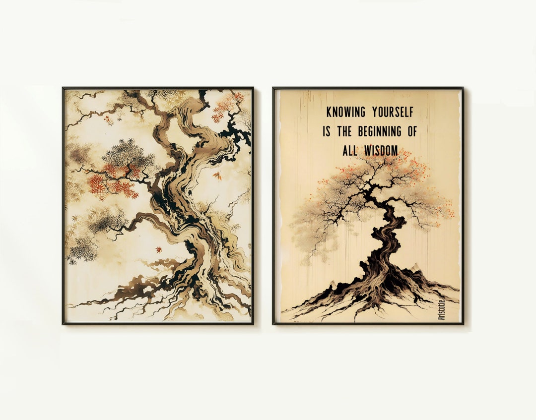 Set of Two Japanese Trees Wall Art, Inspirational Quote Philosophy ...