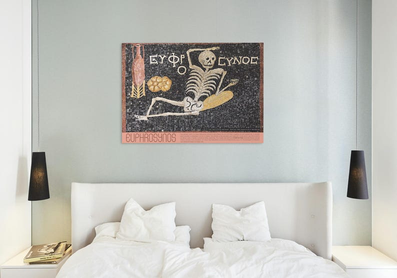 Cheerful Skeleton Ancient Mosaic Printable, Enjoy Your Life Archaeology ...