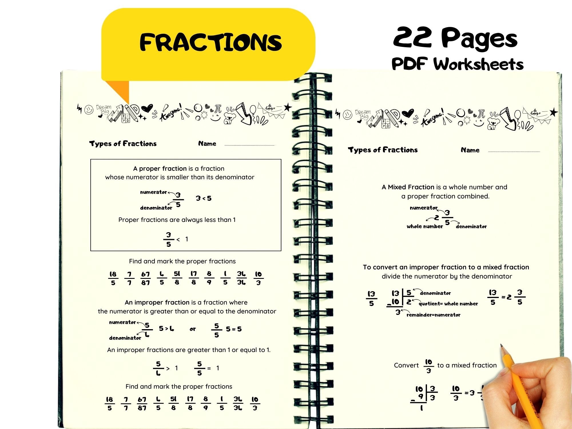 Fractions Printable Worksheet Digital PDF File - Etsy