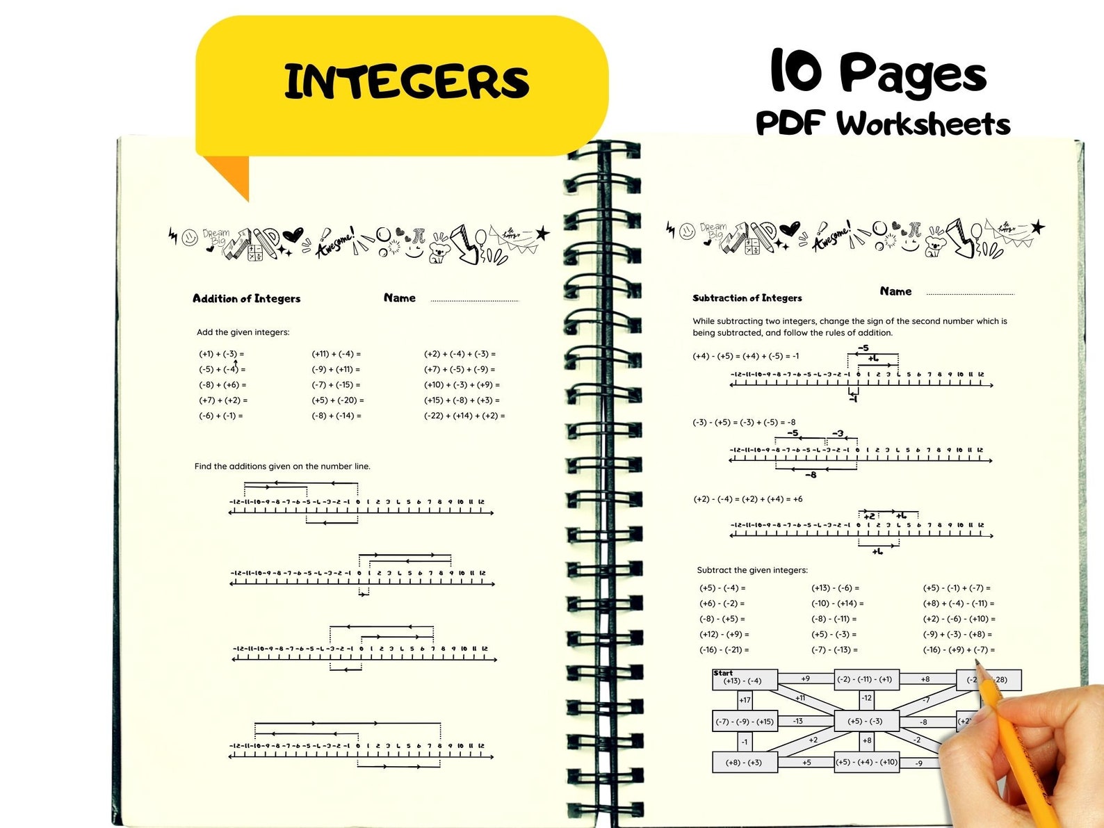 Printable Integer Worksheets - Etsy