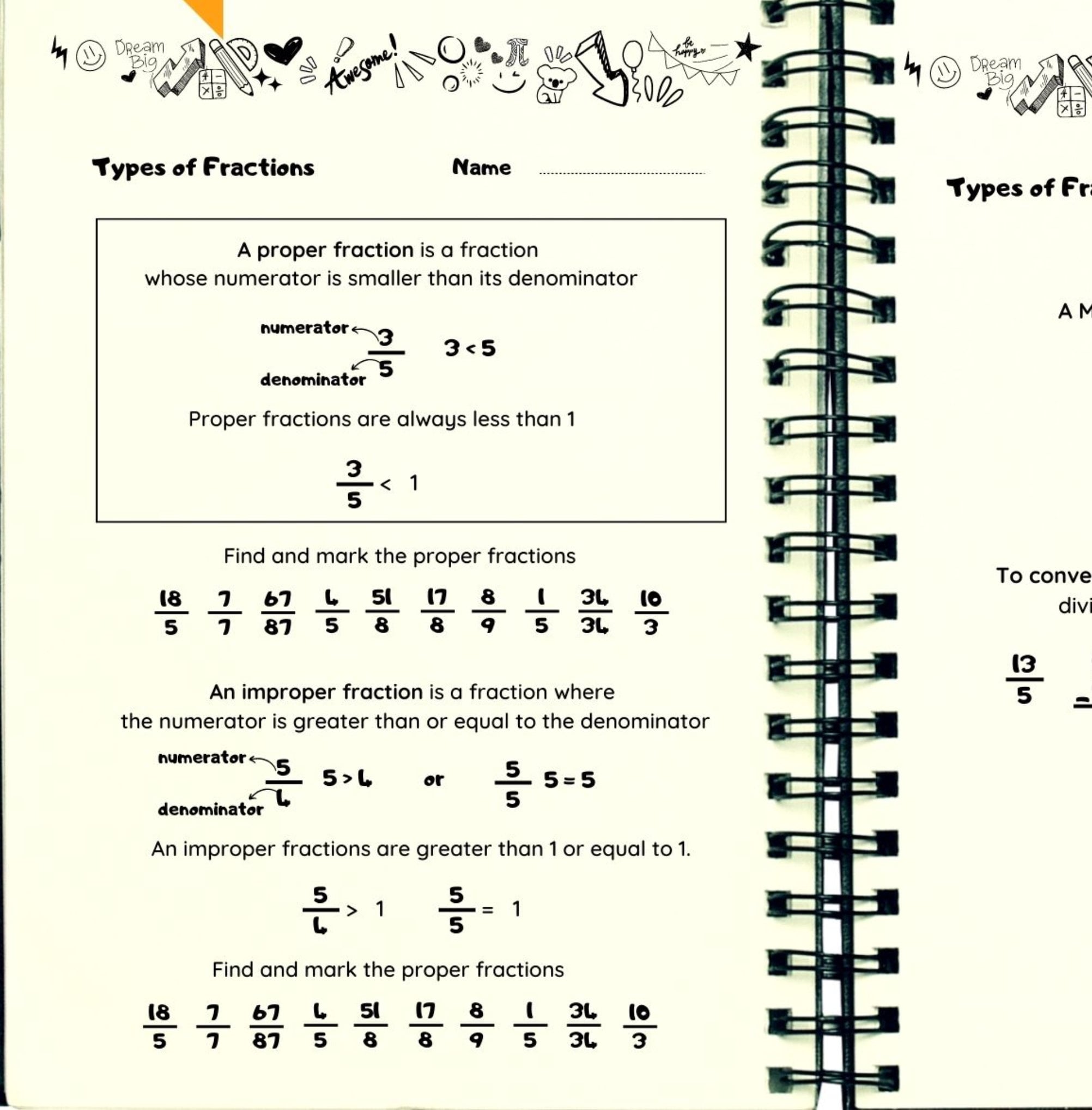 Fractions Printable Worksheet Digital PDF File - Etsy