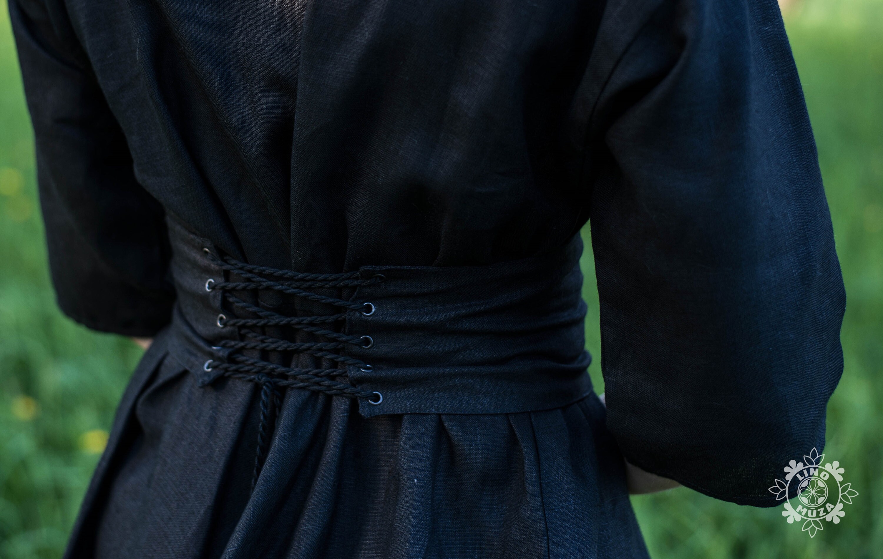 Black Long Linen Dress. Black Long Dress With Hand-woven RED Sash Belt ...