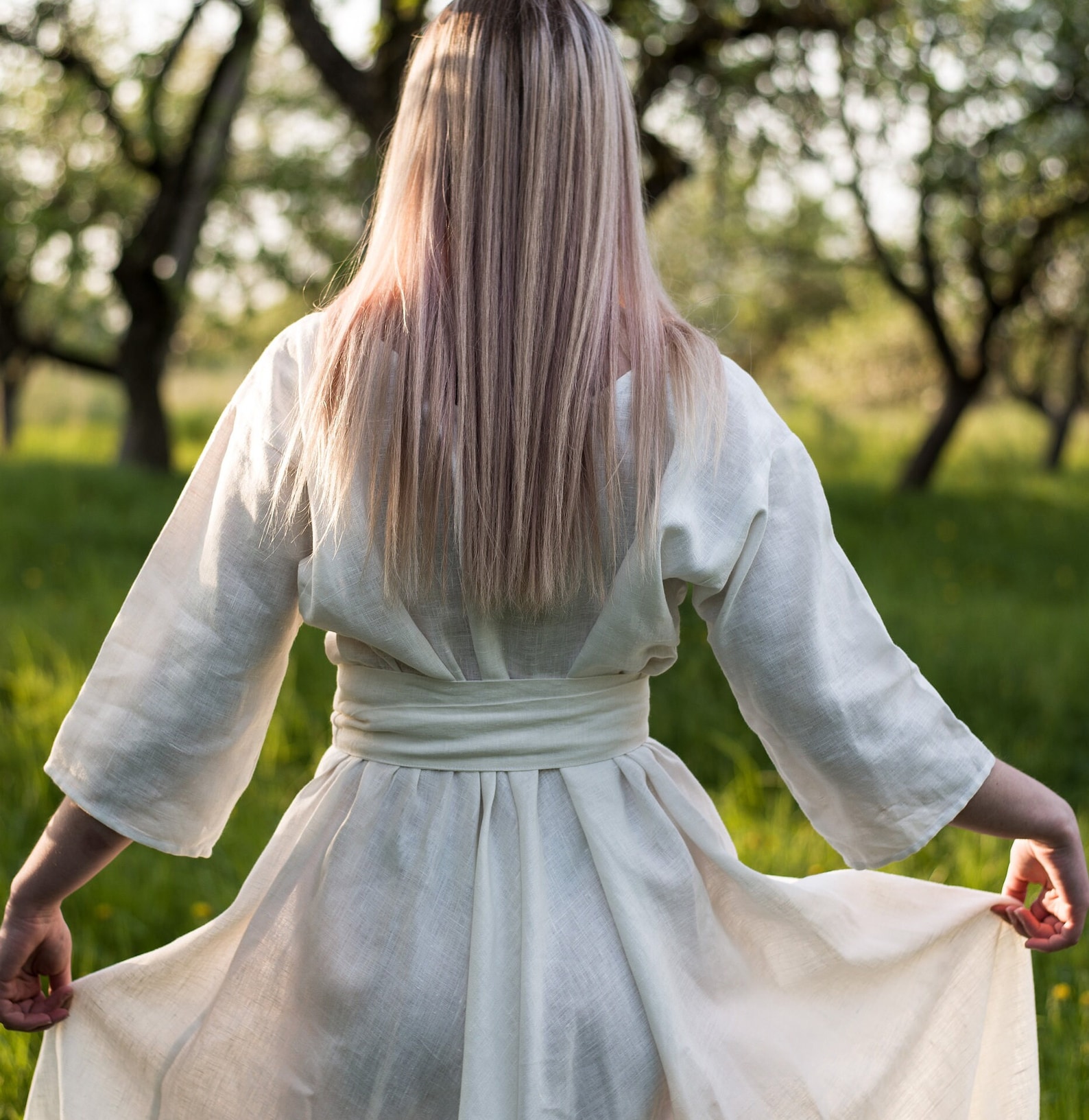 White Wedding Linen Dress With One Front-slit. Long Dress With Two ...
