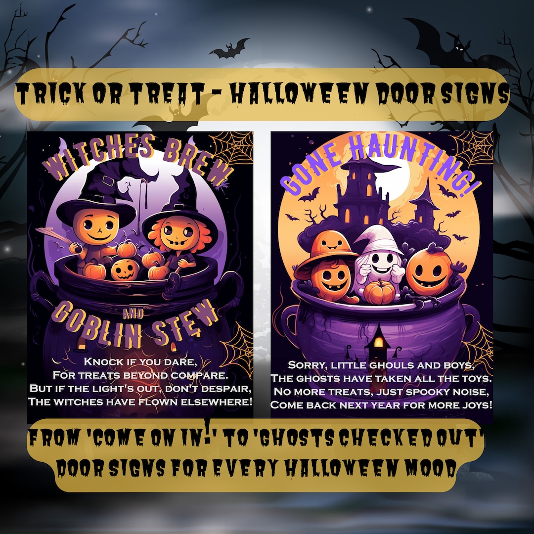 Printable Halloween Door Sign Digital Set Trick-or-treat - Etsy