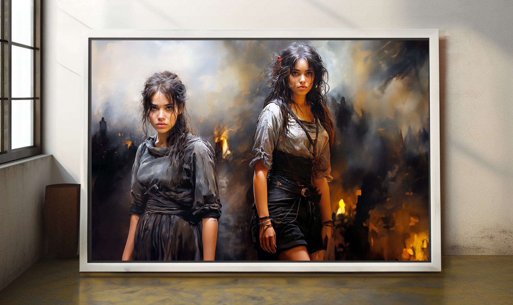 Gothic Wall Art: Luis Royo-inspired War-torn City, Two Women in Ruins ...