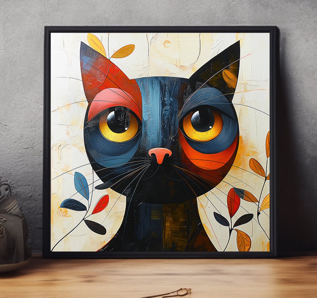 Surreal Cat Art Print, Abstract Feline and Geometric Digital Download ...