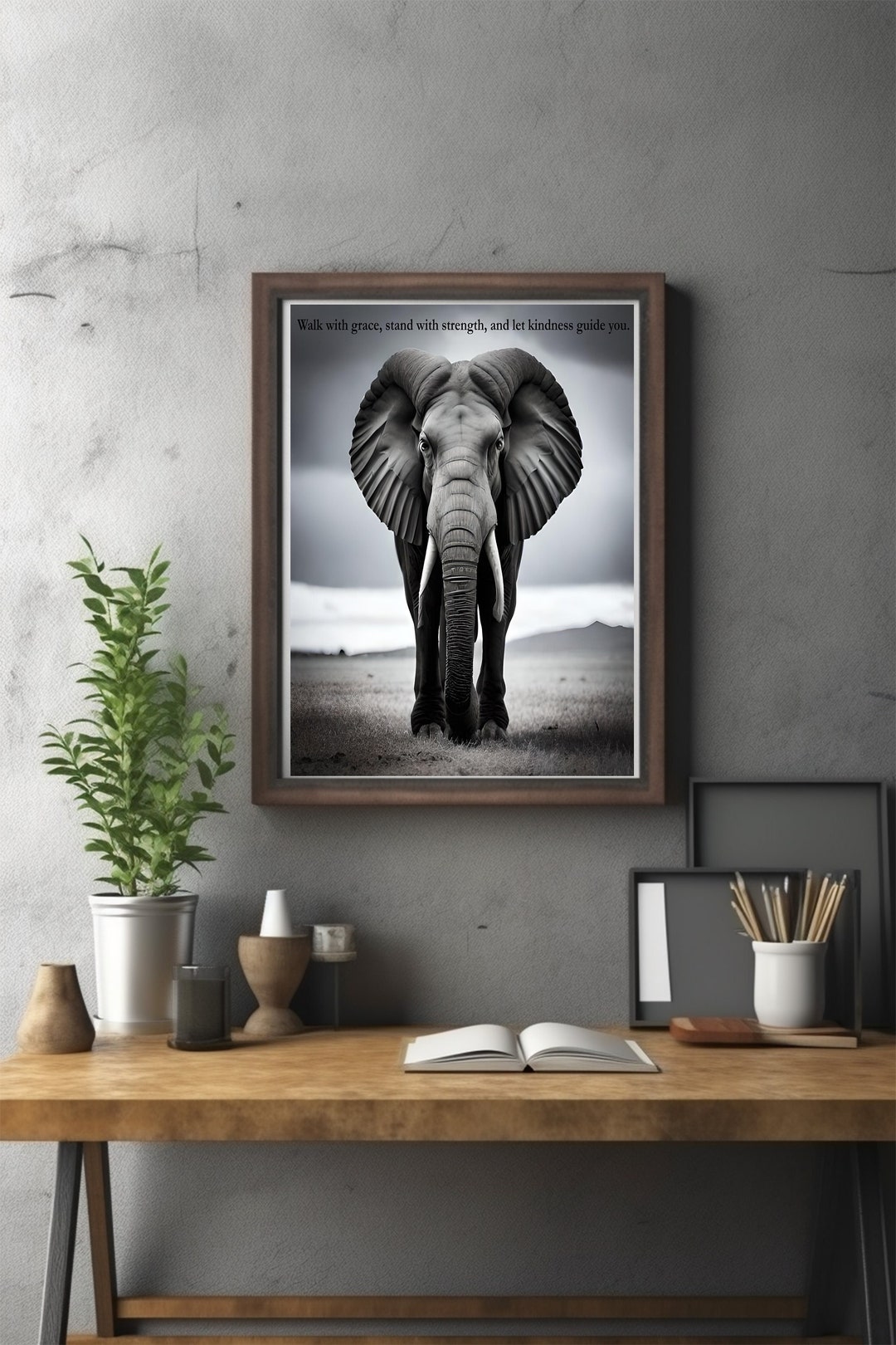 Elephant Print, Inspirational Quote, Office Wall Art, Living Room Decor ...