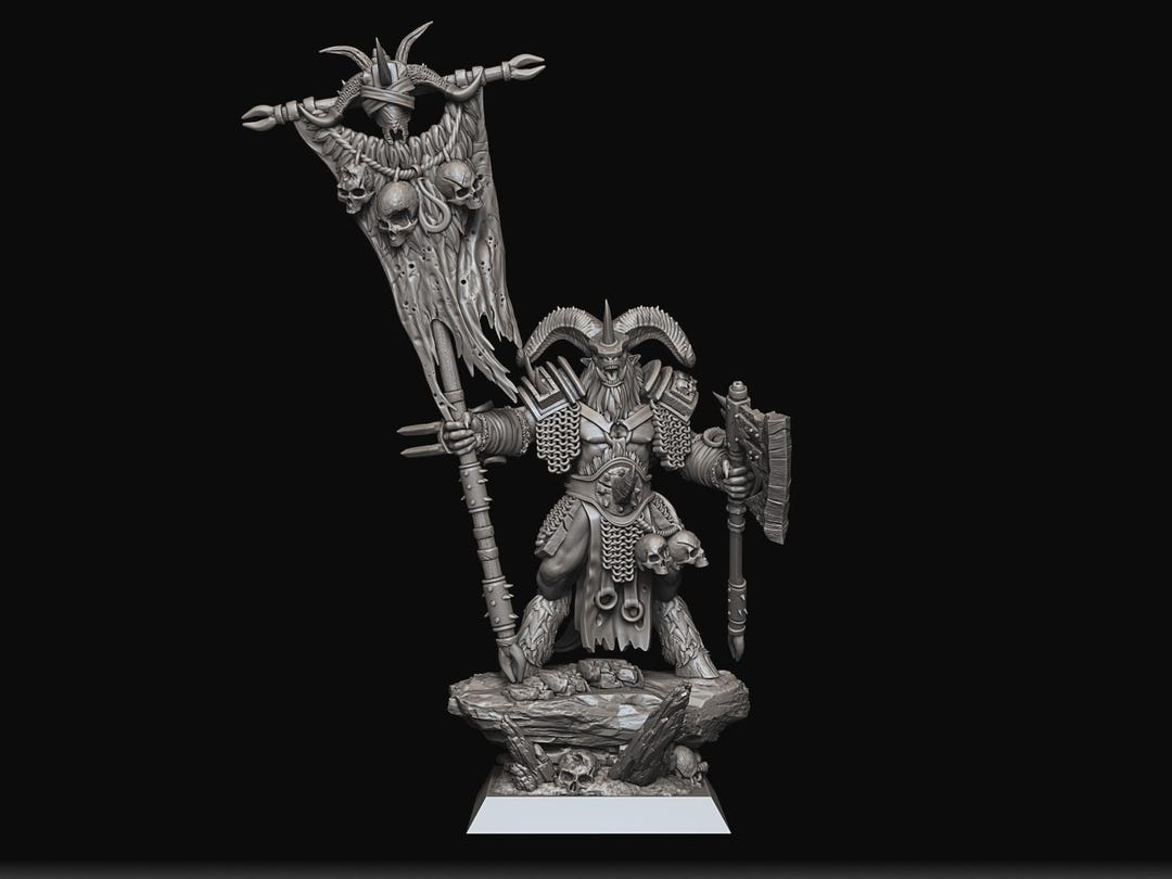 Beastmen Warlord Stendard Bearer Raven Twin Miniatures Tabletop ...