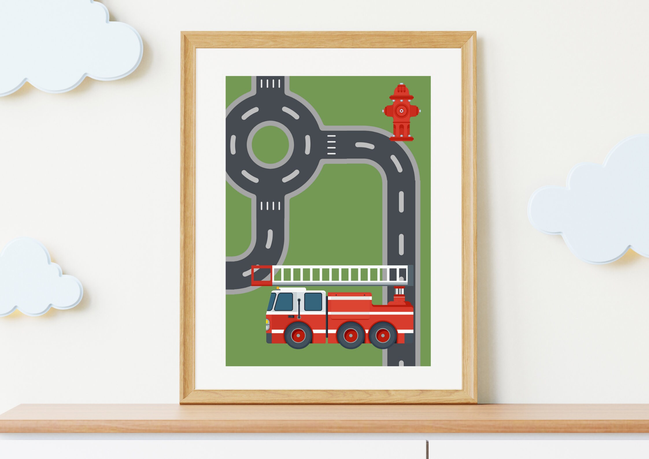 FIRE STATION Wall Art, Set of 3 Fire Truck Theme, Fireman, Kids Room ...