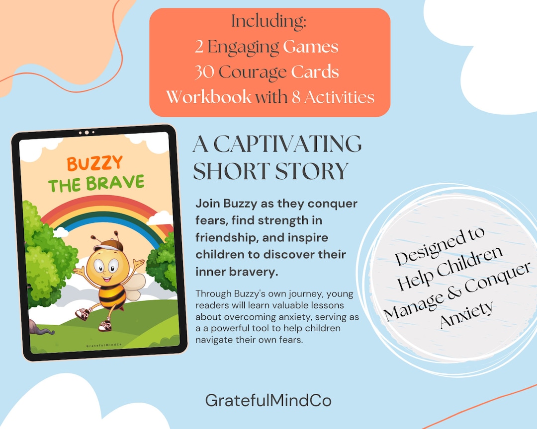 Buzzy the Brave, Kids Anxiety Bundle, Games Story Workbook Worksheets Activities Cards Toolbox ...