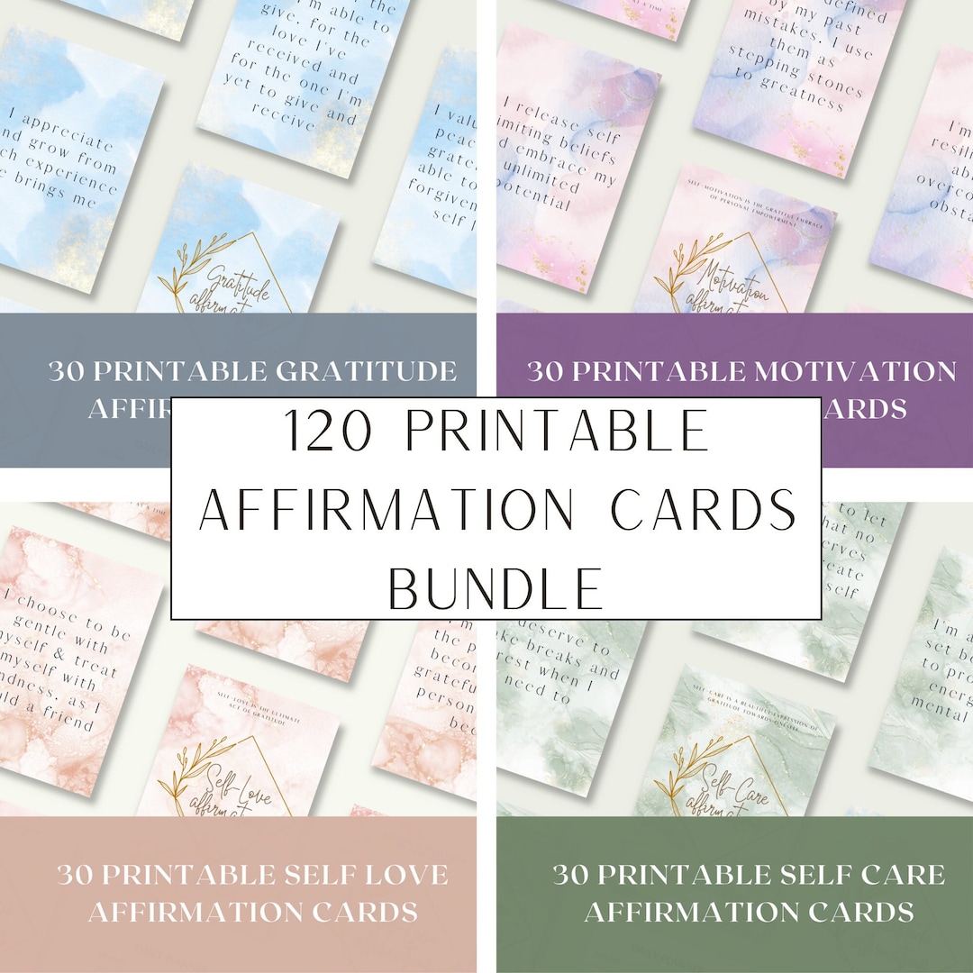 120 Digital Affirmation Cards Bundle, Gratitude, Self Care, Self Love ...