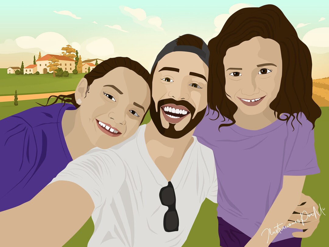 3 People With Background, Custom Family Photo Illustration ,family ...