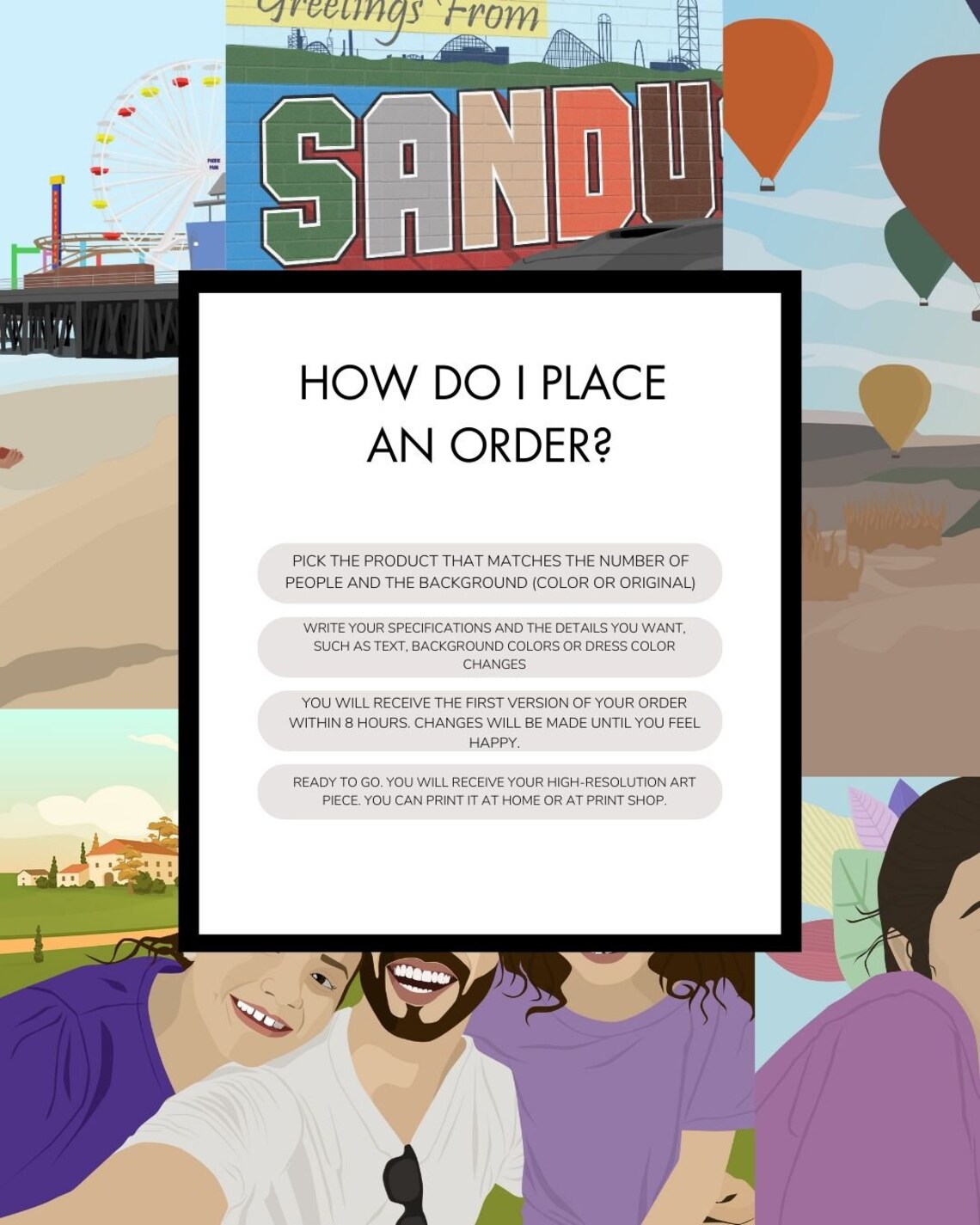 Group With Background, Custom Group Photo Illustration ,friends Print ...