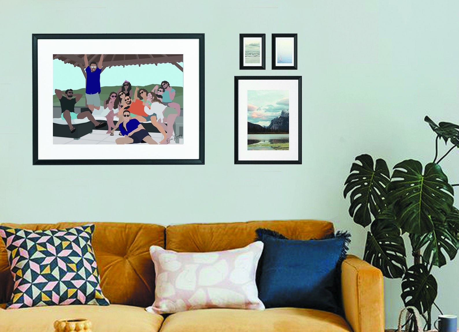 Group With Background, Custom Group Photo Illustration ,friends Print ...