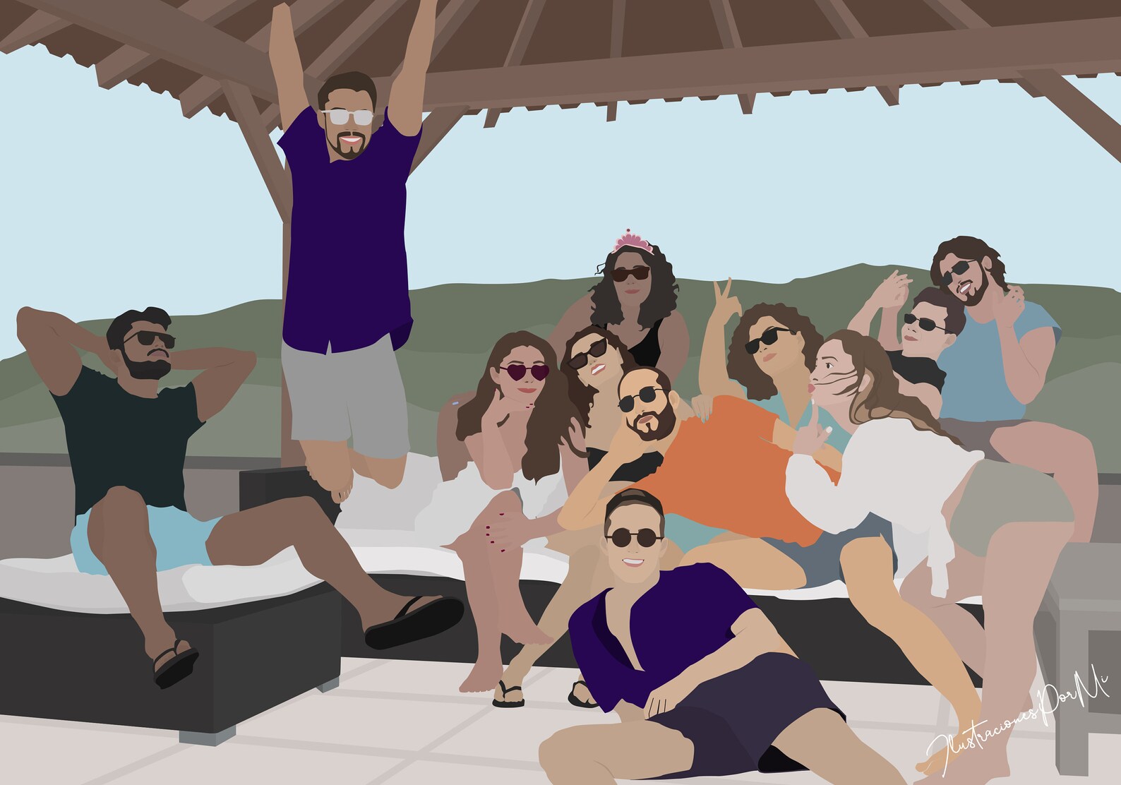 Group With Background, Custom Group Photo Illustration ,friends Print ...