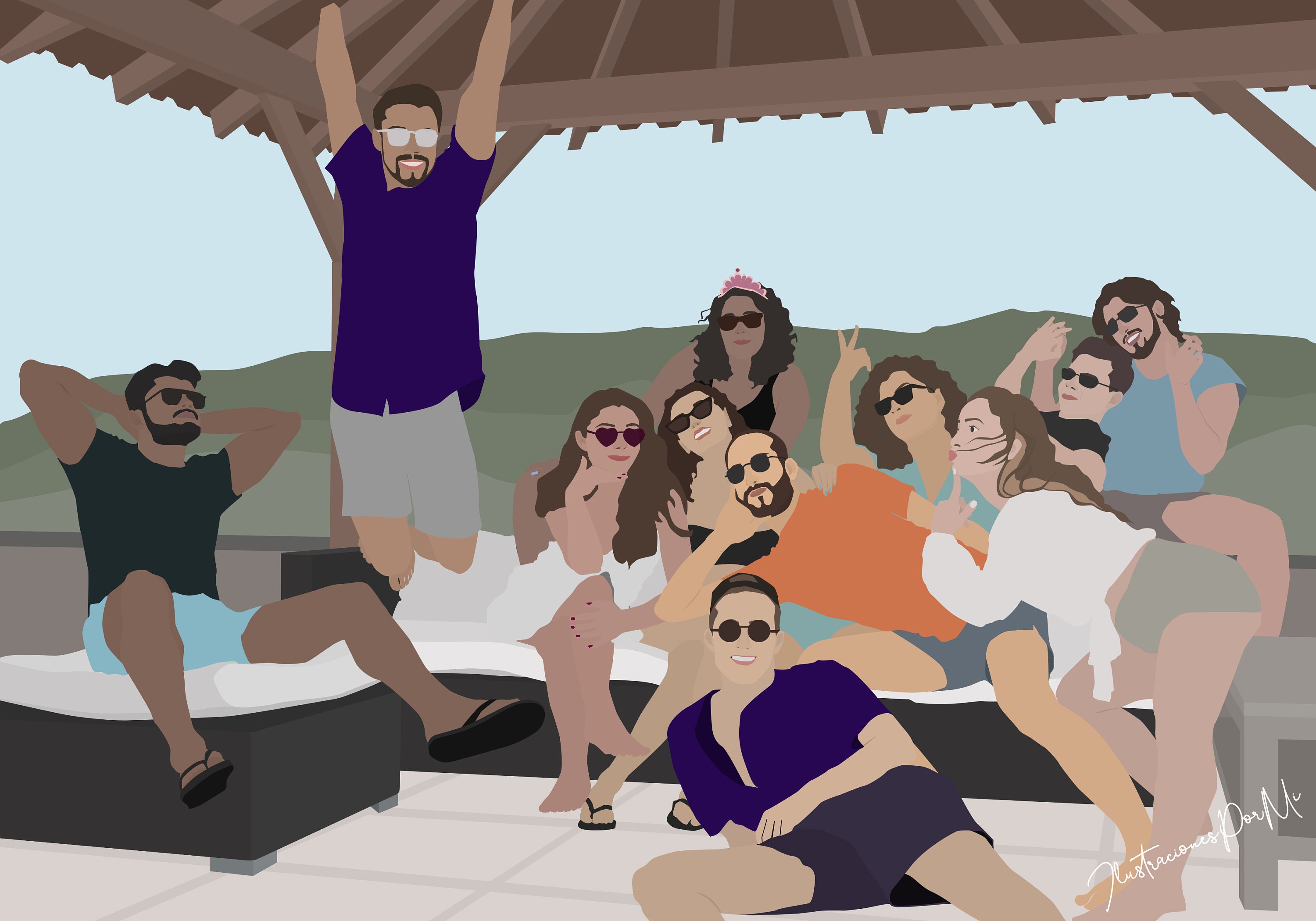 Group With Background, Custom Group Photo Illustration ,friends Print ...