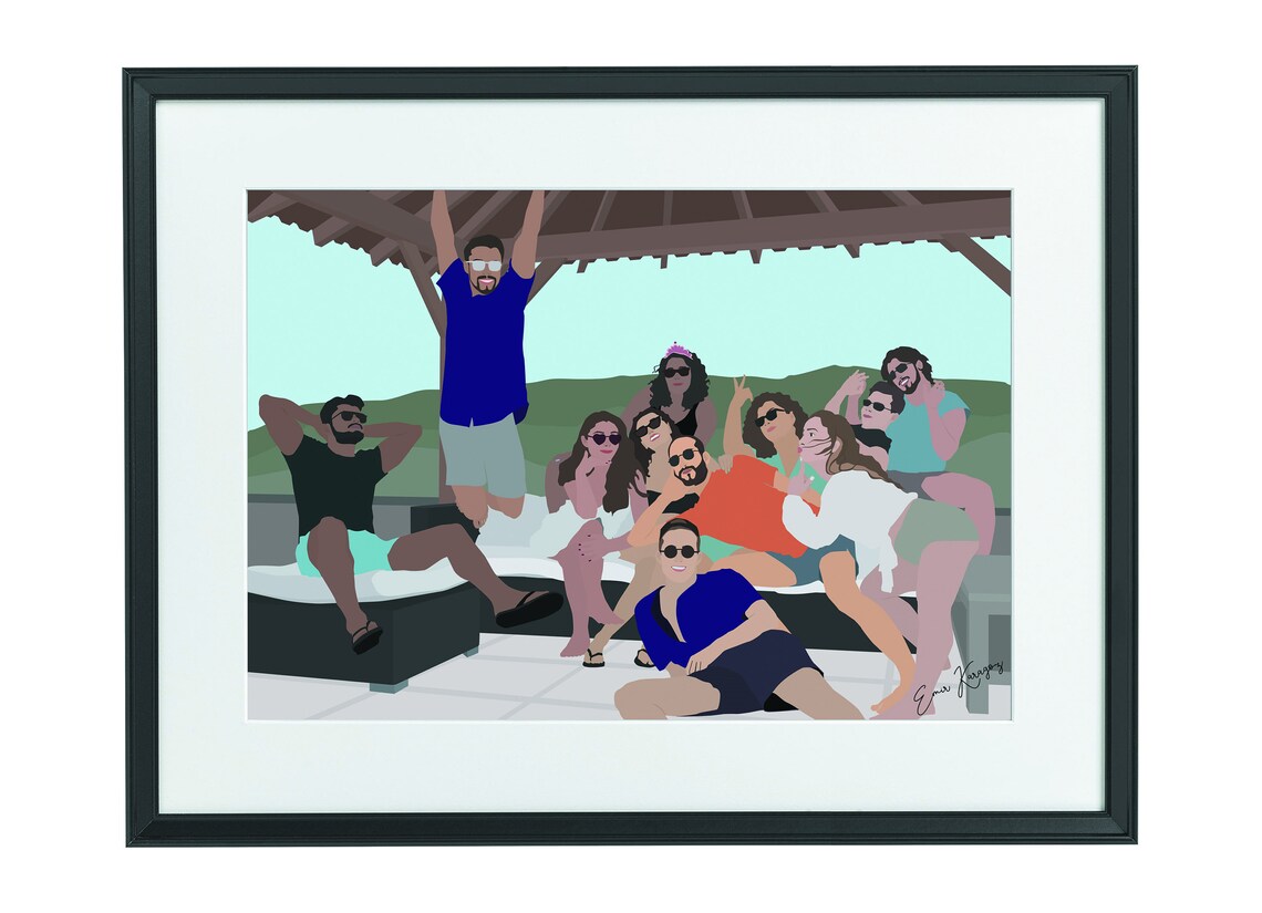 Group With Background, Custom Group Photo Illustration ,friends Print ...