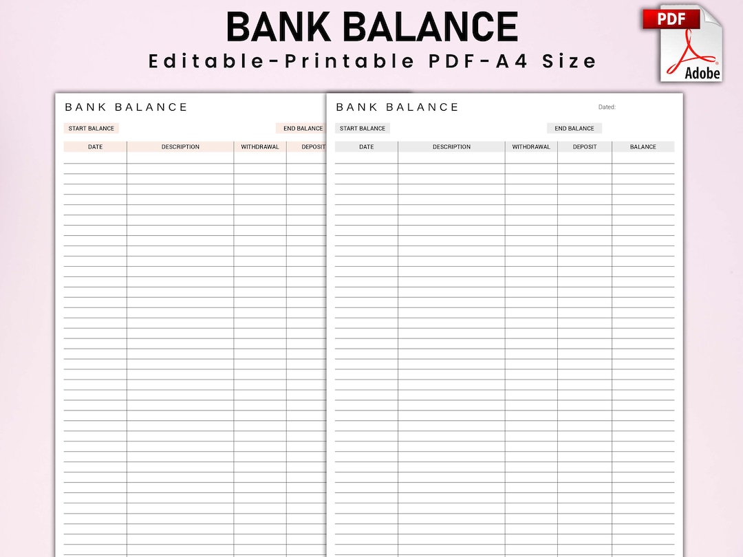 Editable Bank Balance Tracker Bank Balance Tracker Bank - Etsy