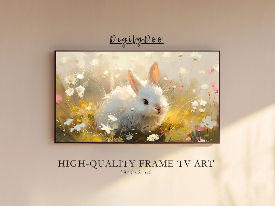 Easter Frame TV Art, Cute Easter Bunny in Flowerfield Samsung TV Art ...