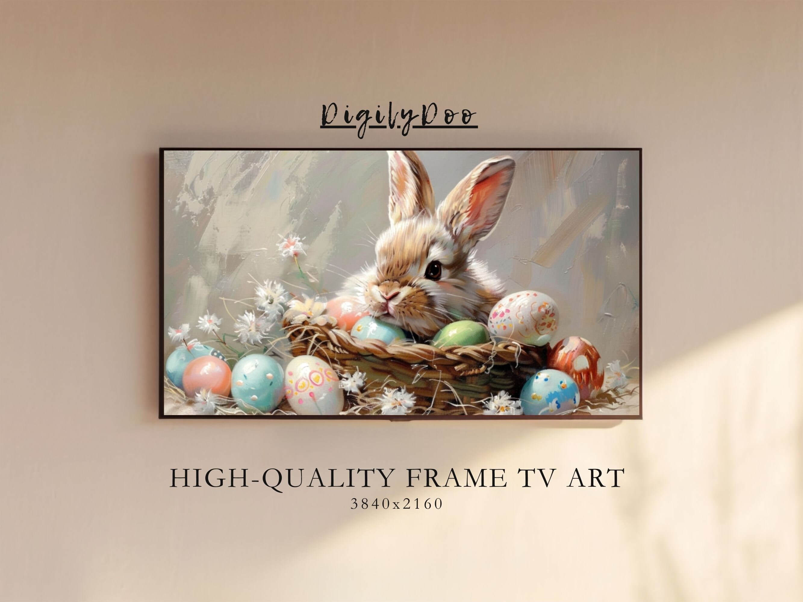 Easter Frame TV Art, Cute Bunny in Easter Egg Basket Samsung TV Art ...