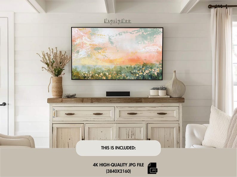Pastel Sky Meadow Frame TV Art: Cottagecore Landscape (digital Download ...