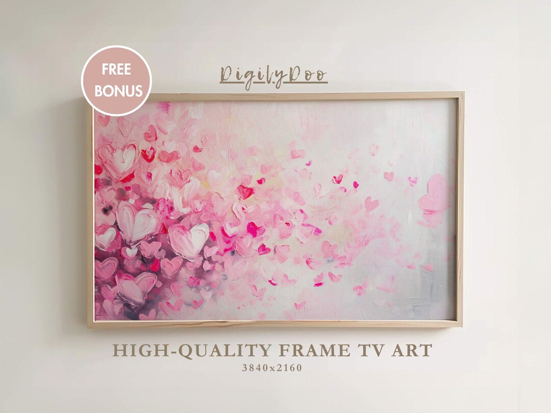 Valentines Day Frame TV Art, Small Pink Hearts Painting Tv Decor ...