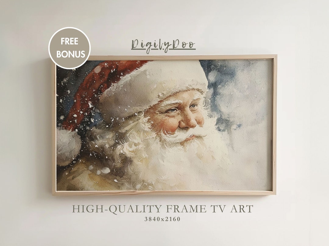 Christmas Frame TV Art, Vintage Santa Claus Painting, Santa Holiday Tv ...