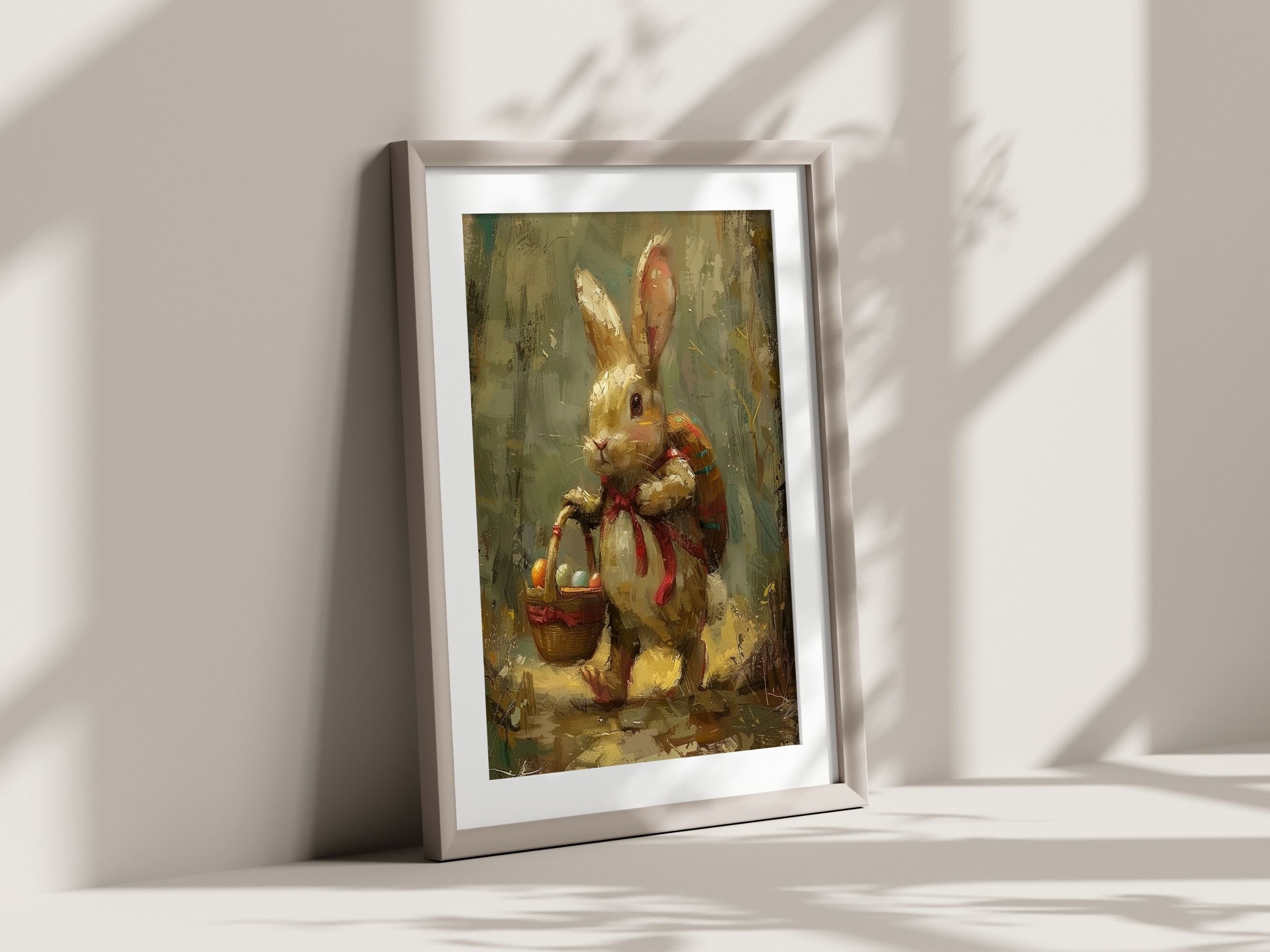 Cute Easter Bunny Hiking Print Art, Tiny Rabbit in Forest Printable ...