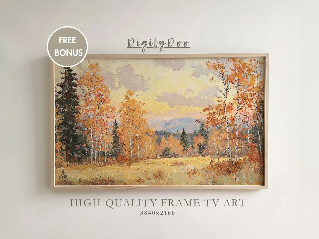 Autumn Frame TV Art, Fall Trees Landscape Painting, Rustic Forest Fall ...
