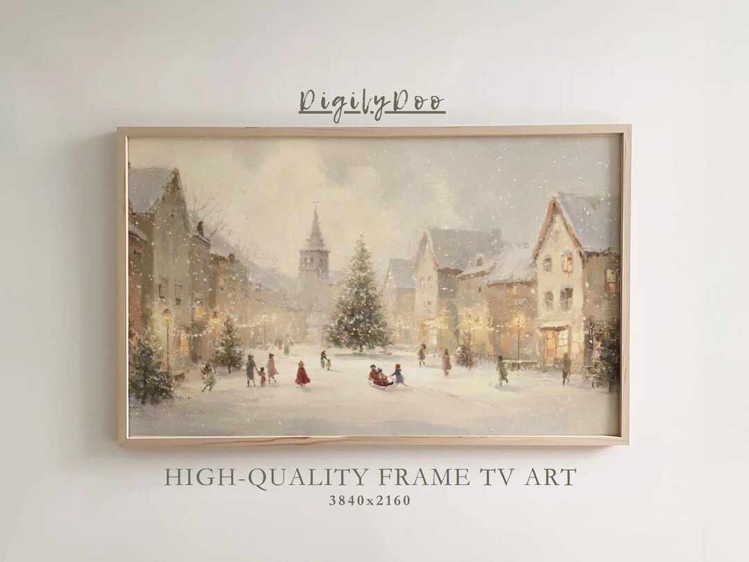 Christmas Village Frame TV Art: Vintage Snowy Town TV Decor (digital ...