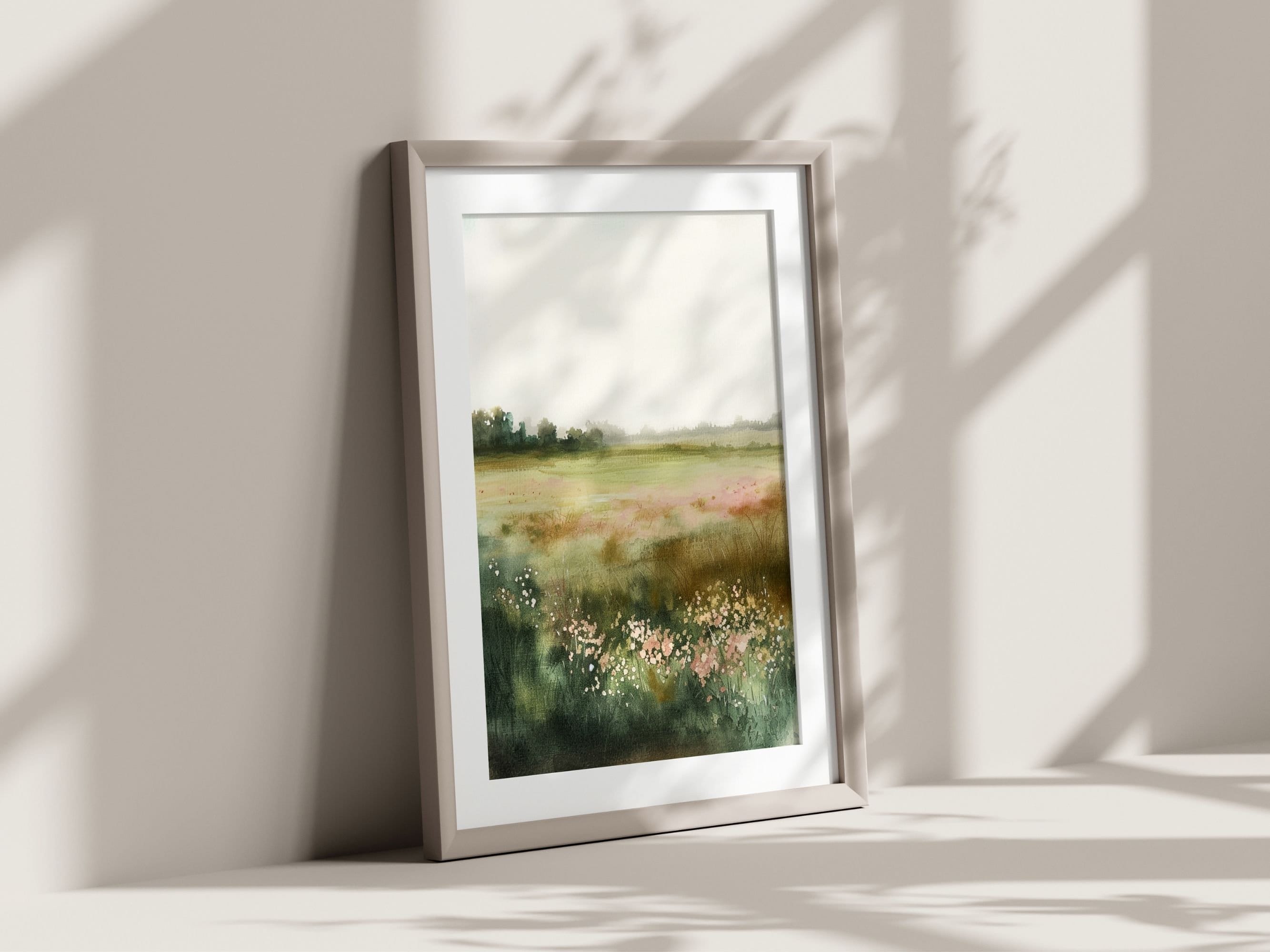 Spring Landscape Art Print, Printable Green Watercolour Painting ...