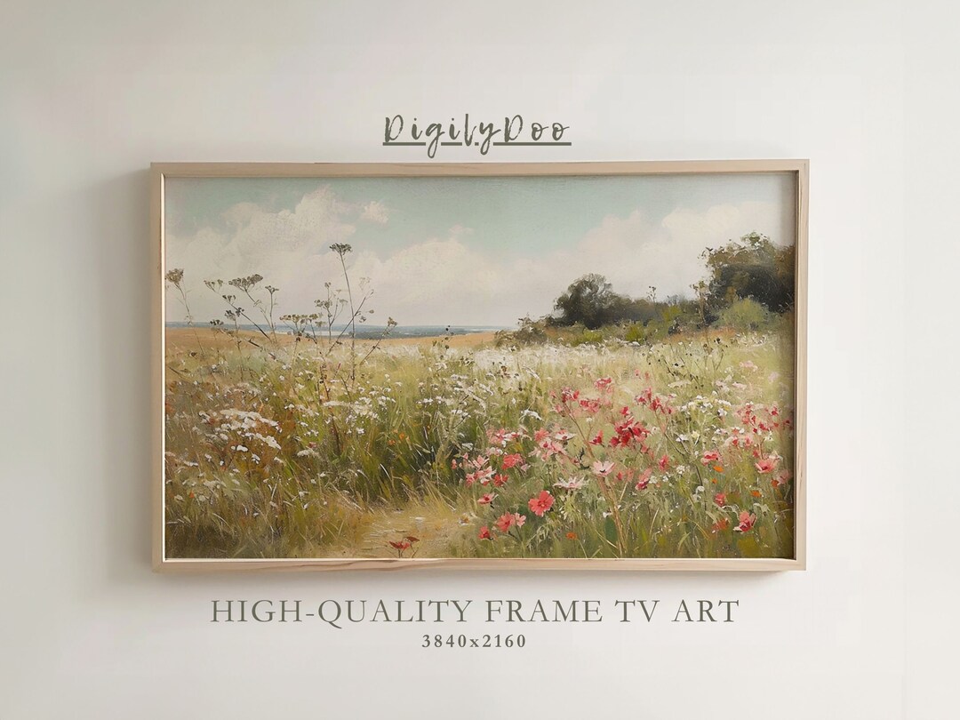 Cottagecore Meadow Frame TV Art: Pink Wildflower Oil Painting (digital ...