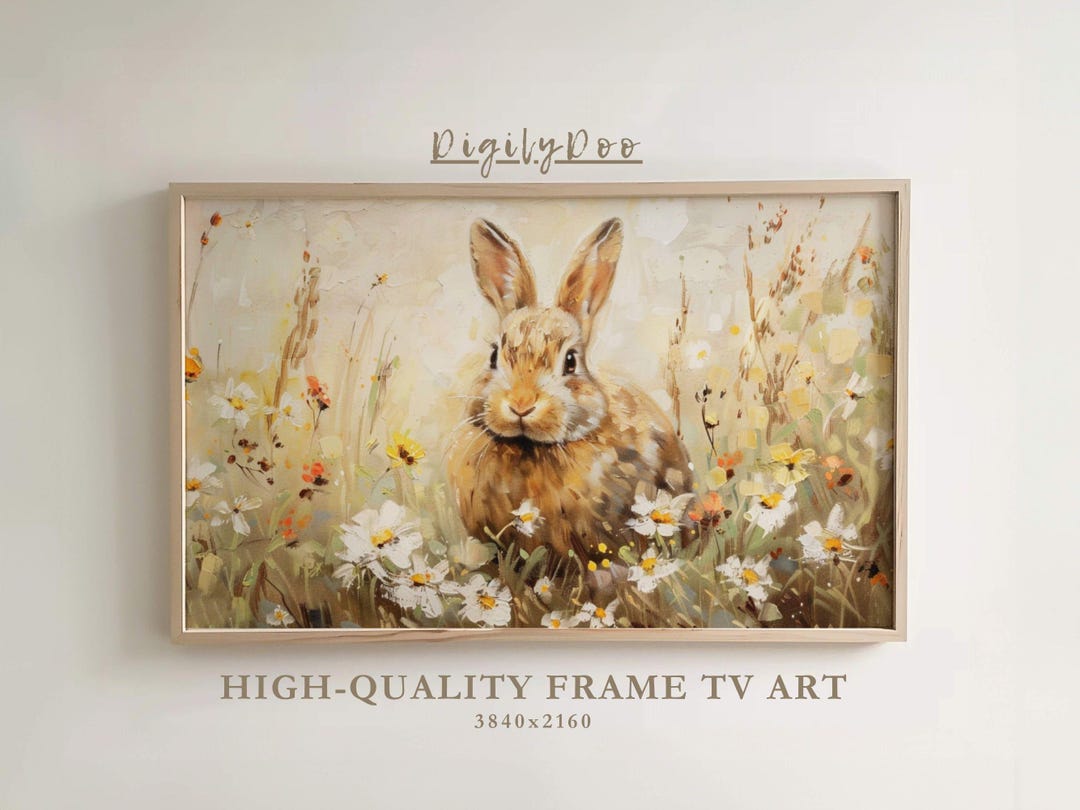 Easter Bunny Frame TV Art: Farmhouse Wildflower Painting (digital ...
