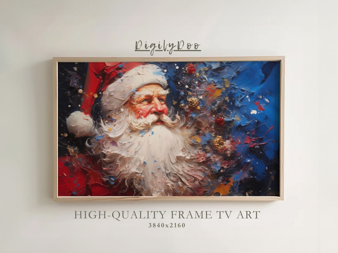 Christmas Frame TV Art, Abstract Santa Claus Oil Painting, Santa ...