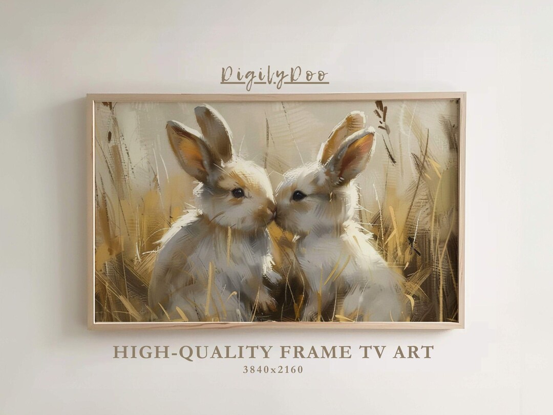 Easter Frame TV Art, Cute Easter Bunny Pair in Cornfield Samsung TV Art ...