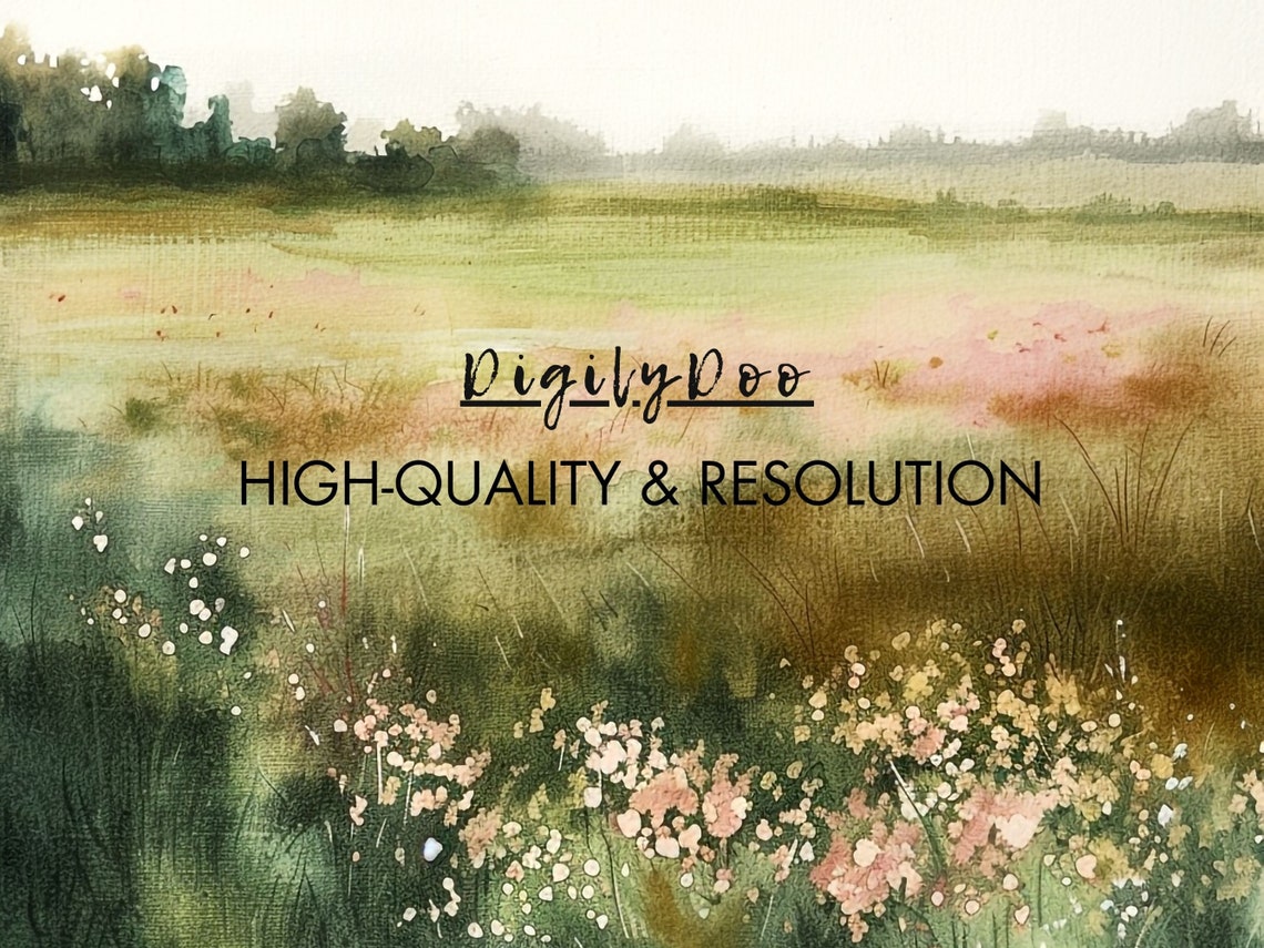 Spring Landscape Art Print, Printable Green Watercolour Painting ...