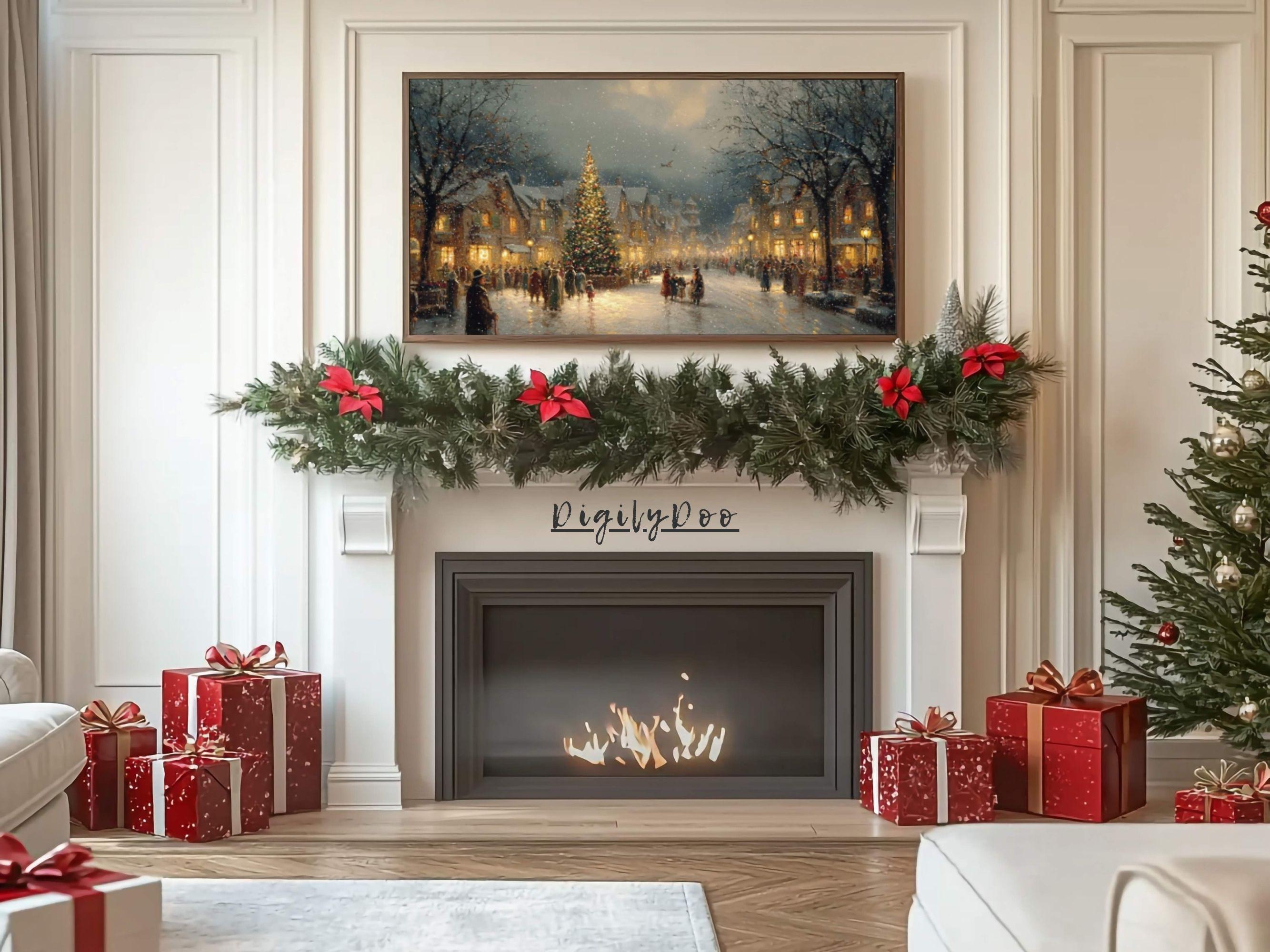Christmas Village Frame TV Art: Vintage Town Gathering TV Decor ...