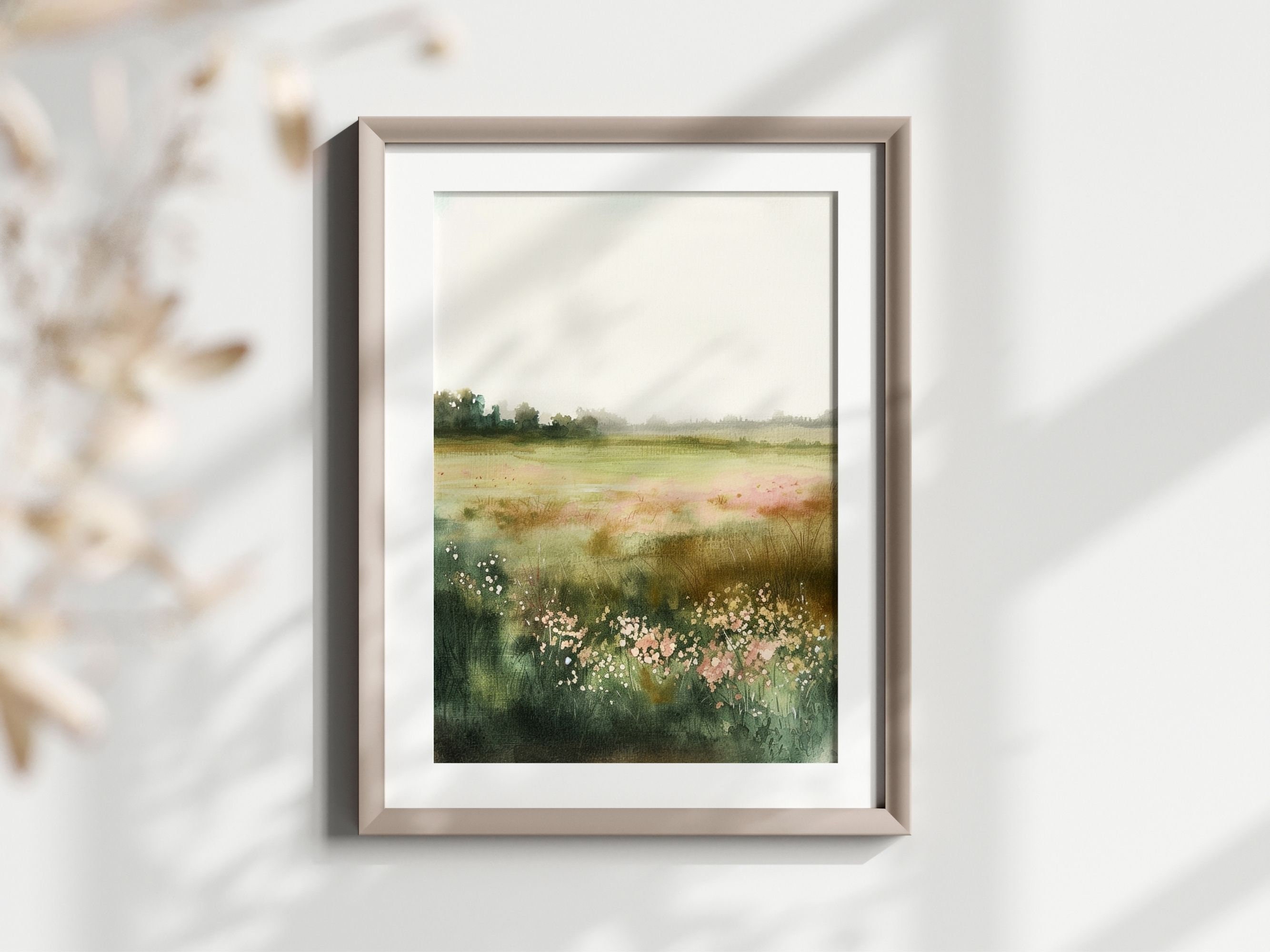 Spring Landscape Art Print, Printable Green Watercolour Painting ...