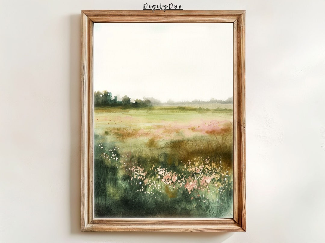 Spring Landscape Art Print, Printable Green Watercolour Painting ...